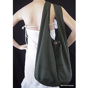 BTP! Thai Monk Buddha Cotton Sling Crossbody Messenger Bag Purse Hippie Hobo Solid Large (Grey XL6)