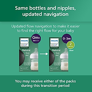 Philips Avent Natural Glass Baby Bottles with Natural Response Nipples (Slow Flow, Flow 2), 4oz, 4-Pack, SCY910/04
