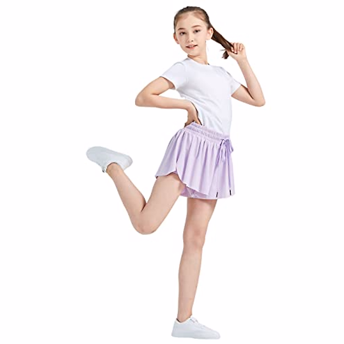 Leftear Flowy Skirt Shorts for Teen Girls Gym Yoga Athletic Workout Running Women Cute Tennis Skorts Skirts High Waisted Preppy Trendy Clothes Summer(Light Blue Green Lavender,S)