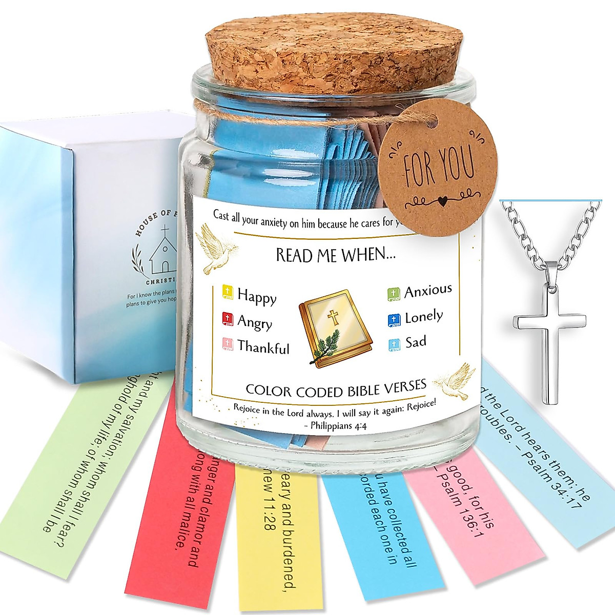 Christian Faith Gifts Set & Religious Inspirational Gifts For Women & Read Me When Bible Verses Jar – Perfect for Encouragement, Prayers, and Inspirational Gifts