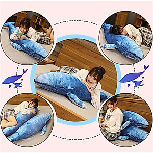 Jensquaify Whale Stuffed Animal, Blue Whale Shark Plush Hug Pillow Ocean Stuffed Toy, 43.3"