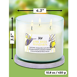 Lime Basil Mandarin 3 Wick Scented Candle with Sandalwood, Ginger & Sage | Natural Stress Relief Aromatherapy Candle 15.8 oz | Strong Scented Soy Candles for Home | Spring Candles for Men & Women