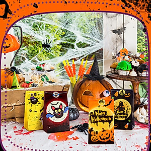 Qilery Halloween Party Favors for Kids with 96 Pieces Halloween Candy Bags Trick or Treat Bulk Halloween Goodie Bags and 96 Pcs Halloween Stickers for Party Supplies Gifts, 12 Styles(Scary Style)