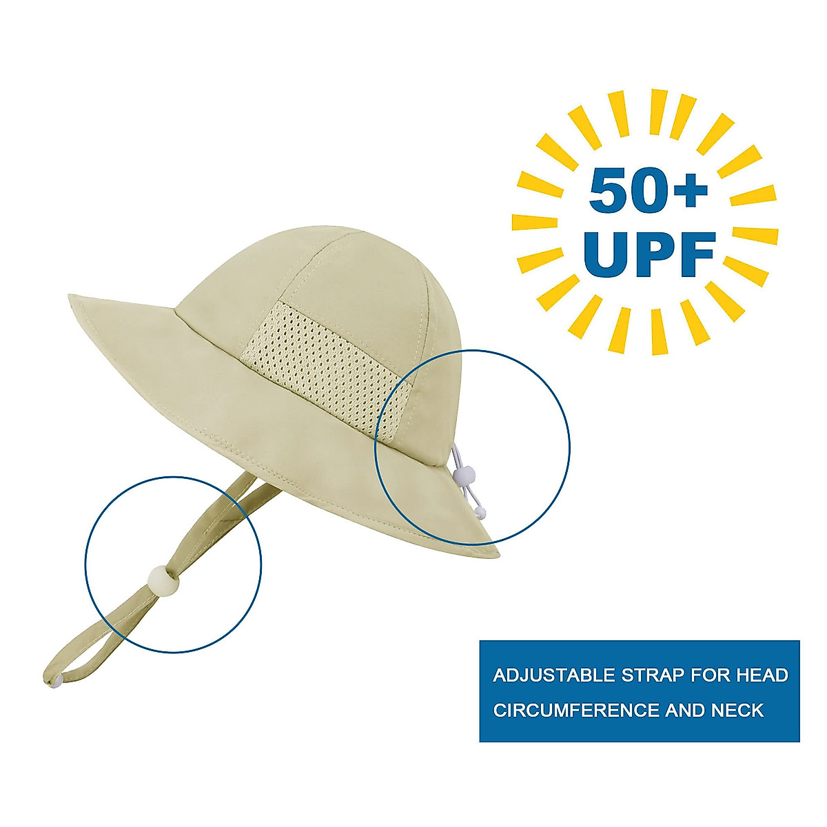 SimpliKids Khaki Baby Safari Swim Hat Newborn Sun Hat for Boys Toddler Sun Hat UPF 50+ UV Sun Protection Wide Brim Bucket Hat Khaki 0-12 Months