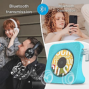 Weeuus CD Player Portable with Bluetooth,Desktop CD Player with Remote Control,Kids,Kpop,Dual Stereo Speaker,Dust Cover, FM Radio, LED Screen,3.5mm Jack AUX Input Output,Blue