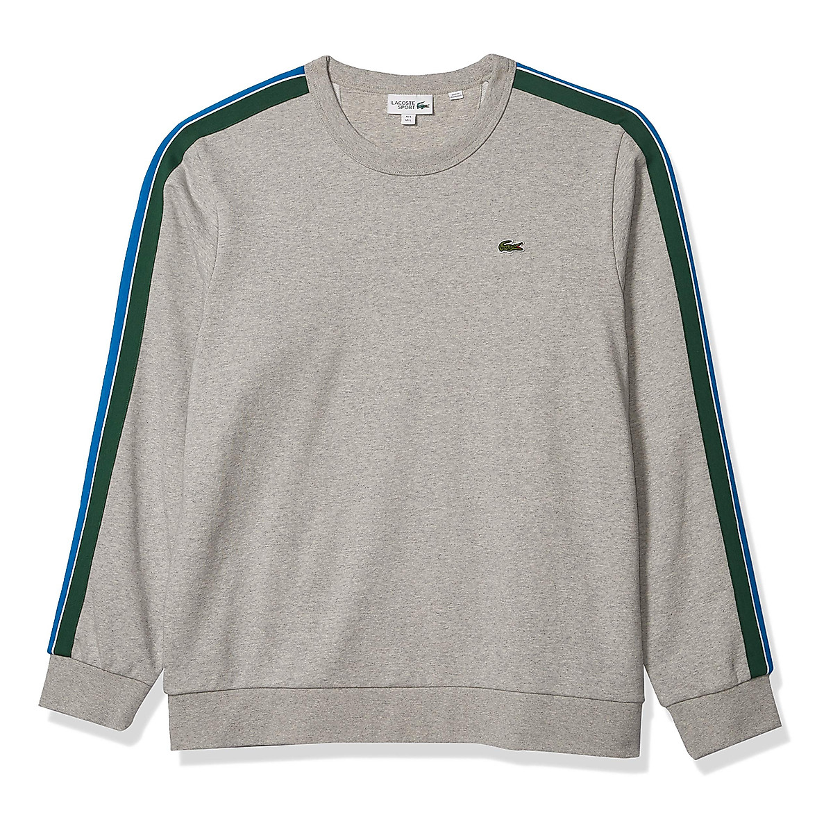Lacoste Mens Long Sleeve Rainbow Sleeve Striped Crewneck Sweatshirt Silver Chine/Navy Blue-ut MD One Size