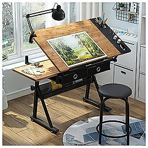 ROLTIN Drafting Tables Height Adjustable Drawing Art Table,Artists Desk Tilting Glass Tabletop Paintings Work Station with Storage Drawer,Writing Art Craft Work Station (Color :