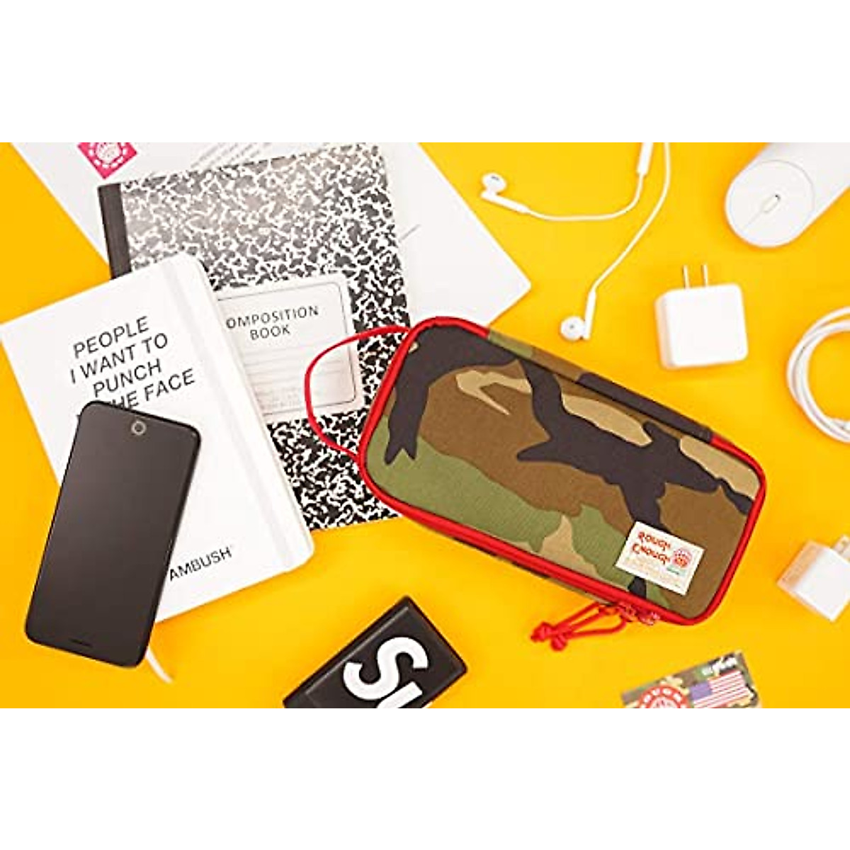 Rough Enough Large Pencil Case for Boys Kids School Pencil Pouch bag for Adults in Camo Cordura Storage Stationary Art Supply