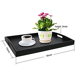 DILLMAN Serving Tray Large Black Wood Rectangle Food Tray Butler Tray Breakfast Tray with Handles (Large)
