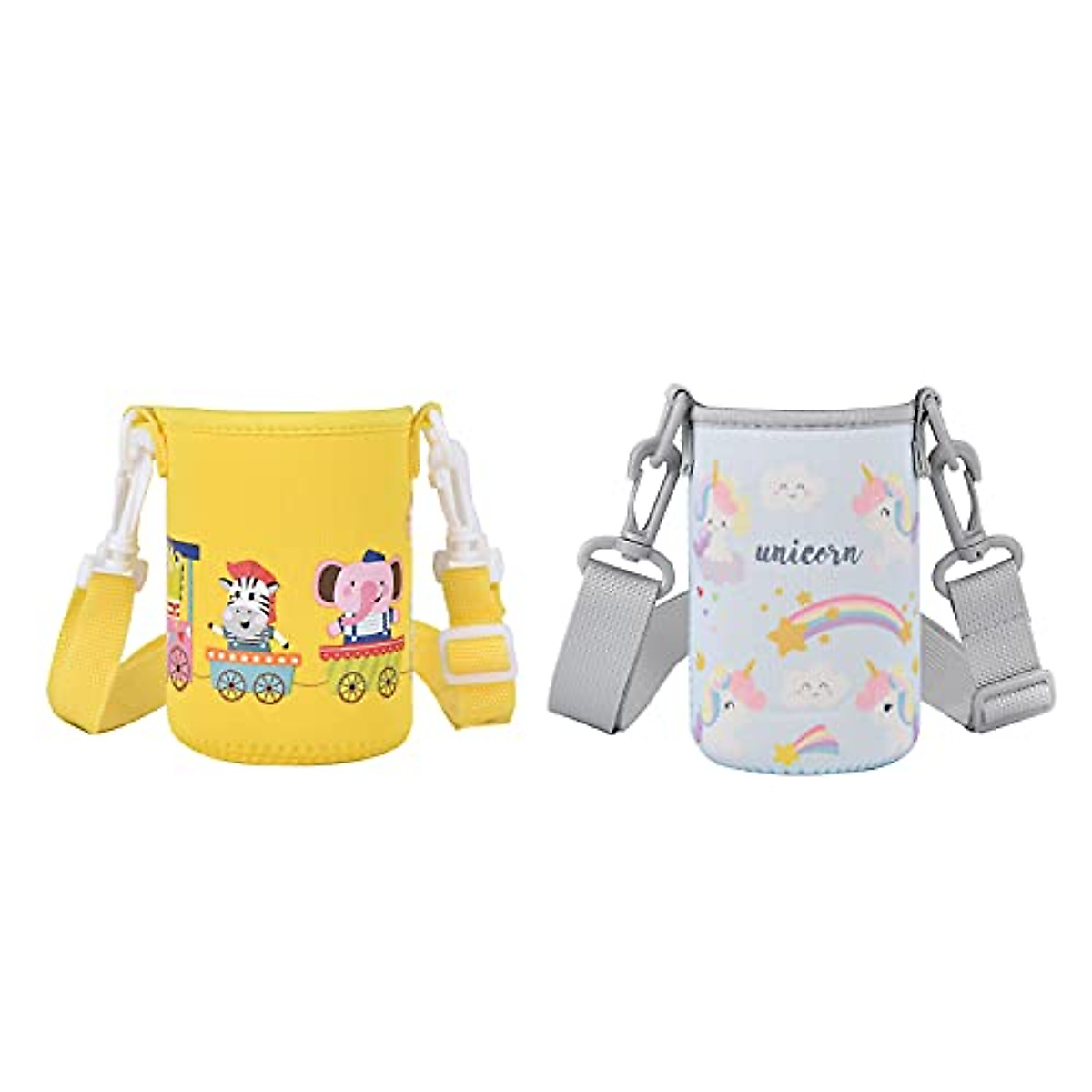 2Pack-Children's Water Bottle Carrier, Protect and insulate your water bottle, With adjustable straps, Suitable for most children's water bottles - Unicorn + Animal