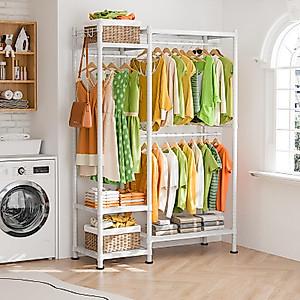 LEHOM G3 Garment Rack Heavy Duty Clothes Rack for Hanging Clothes, Freestanding Portable Wire Clothing Rack with Shelves, Adjustable Wardrobe Closet Rack, DIY Hanging Clothes Racks for Bedroom,White