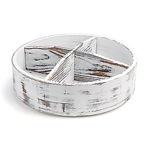 FTUREERA Lazy Susan Organizer, 12 Inch Rustic Wood Lazy Susan Turntable with Removable Dividers for Table, Cabinet, Kitchen Turntable Storage Food Bins Container for Pantry, Counter top