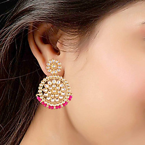 Aheli Ethnic Indian Traditional Faux Kundan Round Chandbali Dangle Earrings Wedding Party Wear Fashion Jewelry for Women
