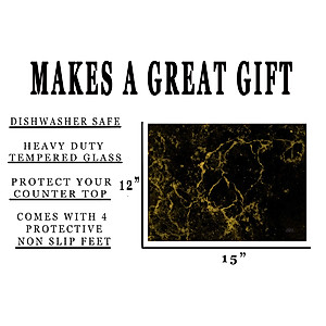 Black Gold Marble Stone Pattern Textured Marble Art Kitchen Glass Cutting Board Modern Decorative Gift Abstract Wavy Contrast Design