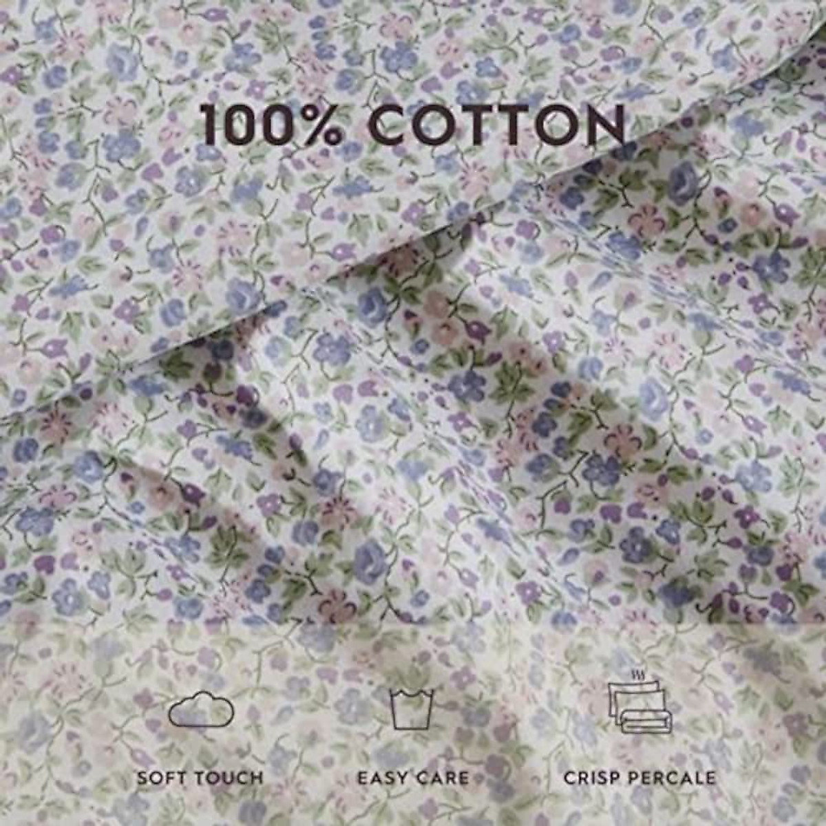 Laura Ashley - Standard Pillowcase Set, Breathable Percale Cotton Bedding, Crisp & Cool Home Decor (Emogene Purple, 2 Piece)