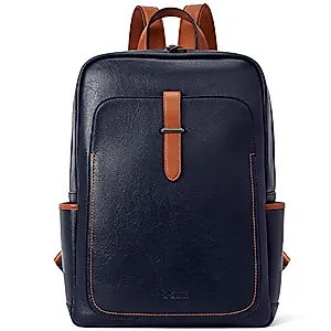 BROMEN Leather Laptop Backpack for Women 15.6 inch Computer Backpack College Travel Daypack Bag Navy