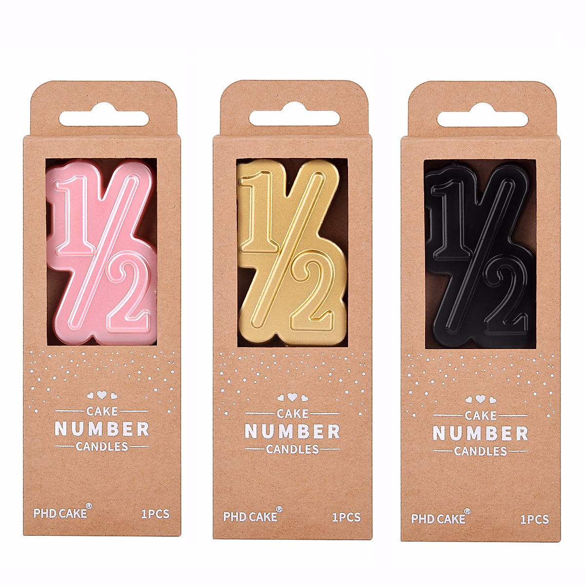 PHD CAKE 2.76 Inch Large 1/2 Gold Number Birthday Candles, Number Candles, Cake Number Candles, Party Celebration