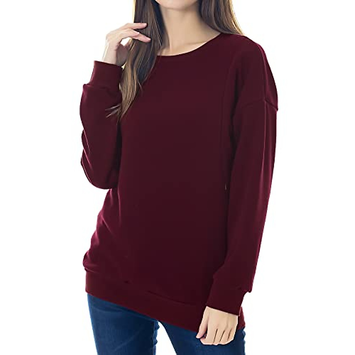 Smallshow Women's Fleece Maternity Nursing Sweatshirt Breastfeeding Tops Large Burgundy