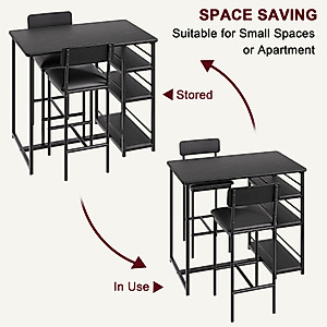 IDEALHOUSE Kitchen Table Set, Dining Table and Chairs for 2, 3 Piece Dining Room Table Set with 2 Upholstered Chairs, Bar Dining Table Set for Small Spaces, Apartment, Breakfast, Pub, Rustic Black