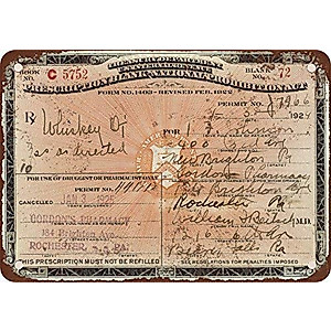 Tin Sign 1924 Prescription for Whiskey During Prohibition Vintage Look Metal Tin Sign 12X8 Inches Club Restaurant Gift Vintage