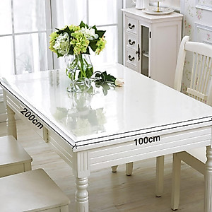 tonchean 2mm Thick Clear PVC Table Cover Protector 79 x 40inch Rectangular Plastic Tablecloth Desk Pad Plastic Table Cover, Waterproof & Easy Clean for Kitchen Wood Table