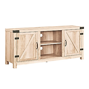 Walker Edison Georgetown Modern Farmhouse Double Barn Door TV Stand for TVs up to 65 Inches, 58 Inch, White Oak