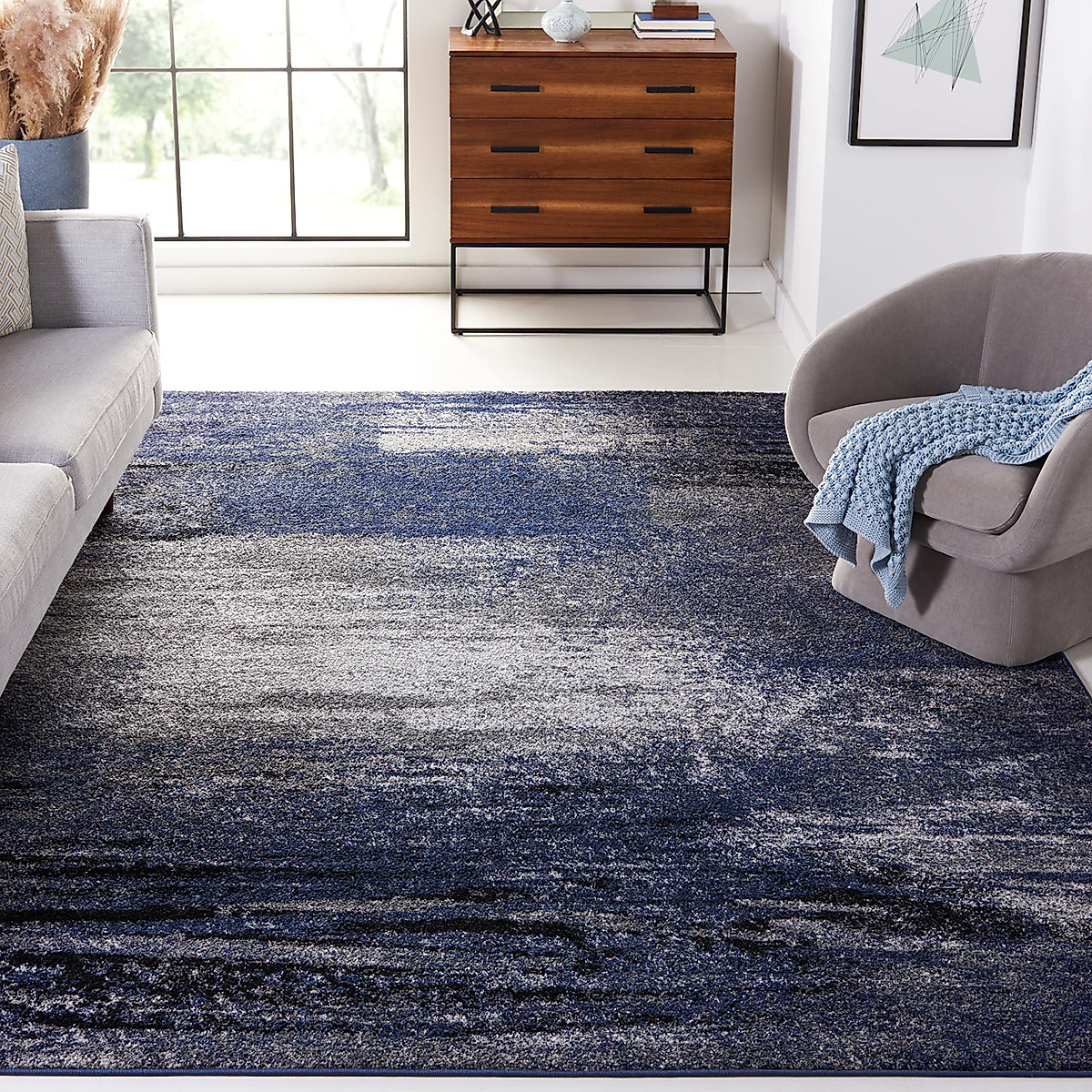 SAFAVIEH Adirondack Collection Area Rug - 9' x 12', Grey & Blue, Modern Abstract Design, Non-Shedding & Easy Care, Ideal for High Traffic Areas in Living Room, Bedroom (ADR112H)