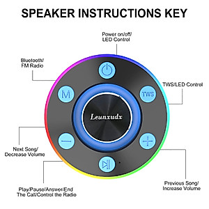 Leunxudx Bluetooth Shower Speaker,IPX7 Waterproof Bluetooth Speaker with Light Show,Built-in Microphone and Shower Radio,Portable Bluetooth Speaker for Home,Pool,Beach,Kayak,Travel(Blue)
