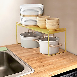 PASRLD Expandable Cabinet Shelf Organizers, Kitchen Cabinet Organizer Shelves Spice Rack Cupboard Organizers Storage, 14.1 to 23.6 Inch Metal Plate Shelves (Gold, 9Inches)