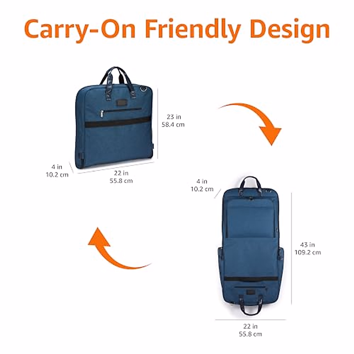 Amazon Basics Carry-On Garment Bag for Travel and Business Trips with Shoulder Strap - Navy
