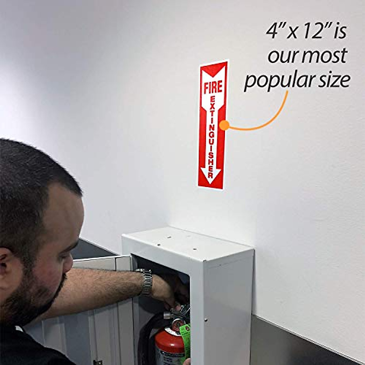 SmartSign Reflective Fire Extinguisher Sign Label with Down Arrow (PACK of 3) 4" x 12" Vertical Sign, Engineer Grade Reflective Stickers/Decals