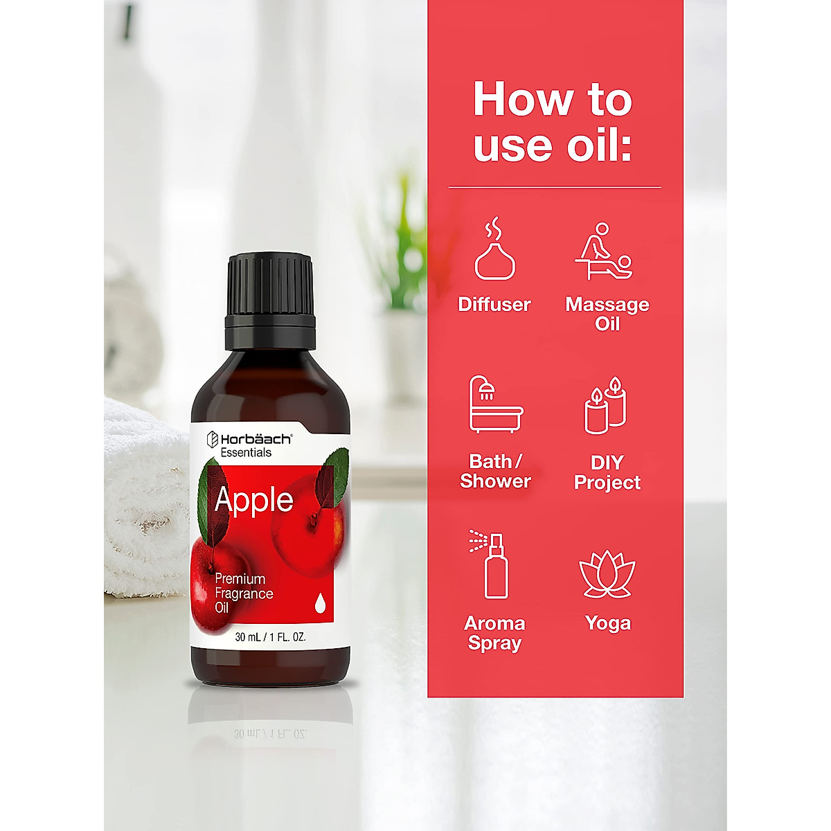 Horbäach Apple Fragrance Oil | 1 Fl Oz (30ml) | Premium Grade | for Diffusers, Candle and Soap Making, DIY Projects & More