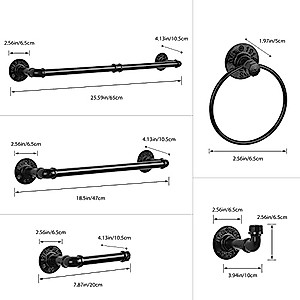 Bathroom Hardware Fixture Set Industrial Towel Bar Sets with Paper Towel Rack Wall Mount Hand Towel Holder Roll Ring Toilet Paper Holder and Pipe Robe Towel Holder Hanger for Farmhouse Home, 7 Pieces