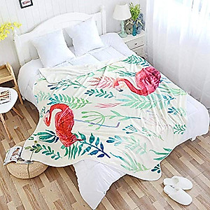 VIVILINEN Flannel Throw Blankets Flamingo Pattern Super Soft Fleece Plush Lap Blankets for Bed Couch Sofa (55"x 72", White)