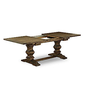 East West Furniture LAGA11-78-03 11 Piece Dining Table Set Includes a Rectangle Dining Room Table with Butterfly Leaf and 10 Brown Linen Fabric Upholstered Chairs, 42x92 Inch, Jacobean