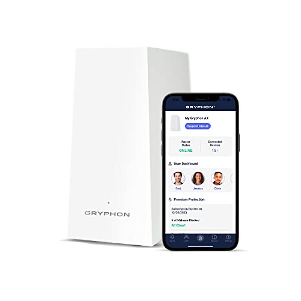 Gryphon AX – Ultra-Fast Mesh WiFi 6 Parental Control Router – Advanced Content Filters and Next-Gen Firewall - 4.3 Gbps Across 3,000 sq. ft. per Router for Multi-Device Households