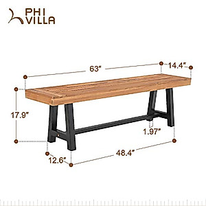 PHI VILLA Outdoor Acacia Wood Bench, 63" Long Patio Wooden Picnic Bench for 3 People, Backless Oil Finished Teak Bench for Garden, Porch, Yard