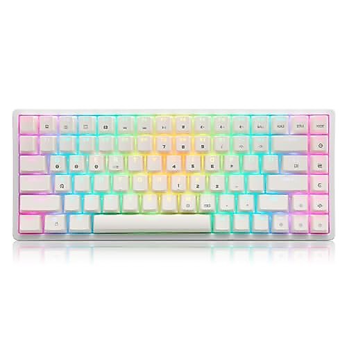 HUO JI Wireless Mechanical Gaming Keyboard, Programmable RGB Backlit, Bluetooth 5.0, Red Switches, 84 Keys, Wired 60% Keyboard for iPad, iMac Android/Windows Tablet Laptop Desktop, White