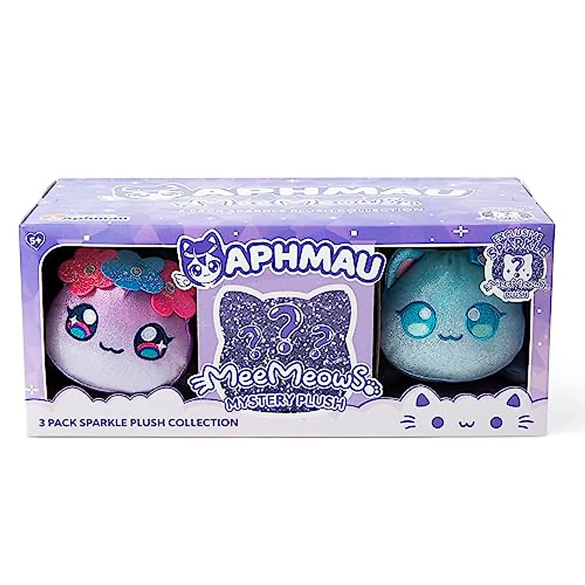 Aphmau 6” MeeMeow Plush Sparkle Collection 3-Pack, Surprise Box That Includes 2 Sparkle Plush + 1 Mystery Plush, Official Merch