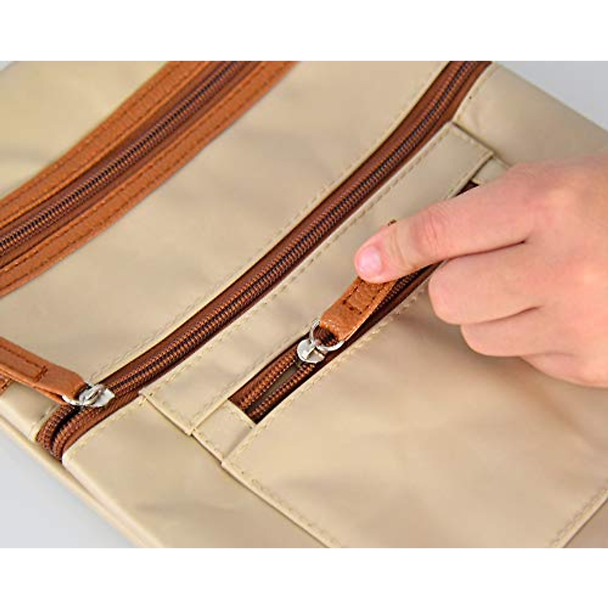 Home-X Crossbody Purses for Women, Shoulder Strap Bag with Zipper Pockets, Nylon Side Body Crossover Purse, 11 ¾" L x 9" W, Beige