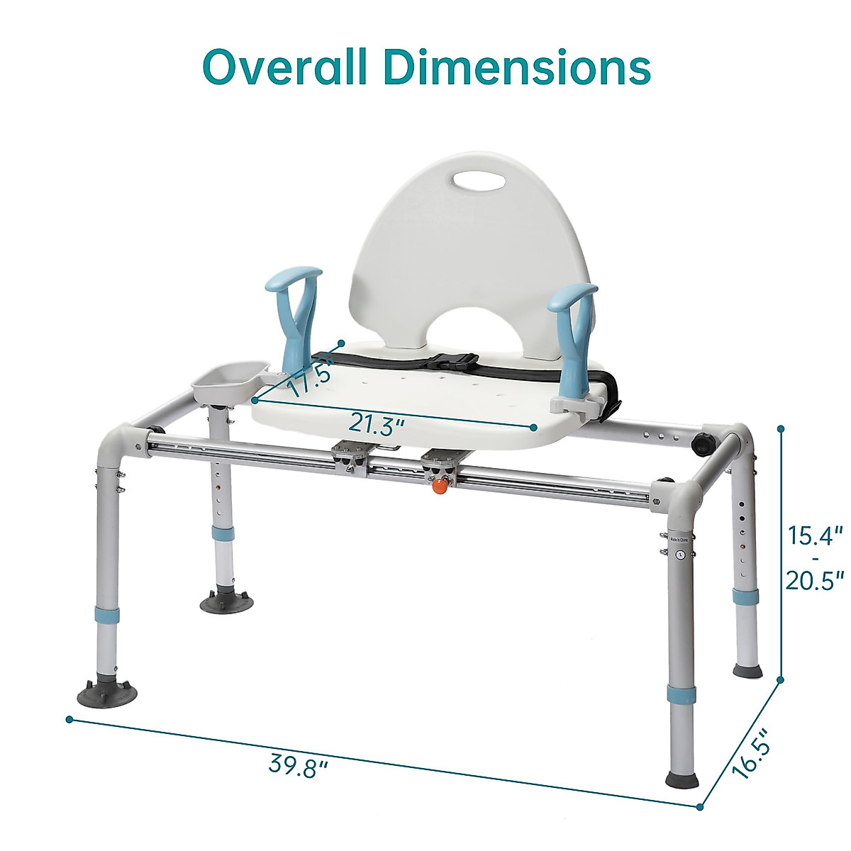 ELENKER Heavy Duty Sliding Shower Chair with Swivel Seat, Rotating Sliding Bathtub Transfer Bench and Bath Safety Seat with Non-Slip Suction Cup