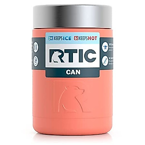 RTIC Can Cooler Insulated, Beer, Beverage, Soda Can Cooler with Lid, Stainless Steel Metal, Double Wall Insulation Coozie for Cans, Sweat Proof, 12oz, Coral