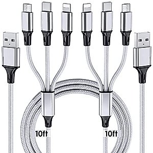 Multi Charging Cable, 10ft 2Pack Multi Phone Charger Cable Braided Universal 3 in 1 Charging Cord Extra Long Multiple USB Cable with USB C, Micro USB Port Connectors for Cell Phones and More