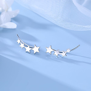 SLUYNZ 925 Sterling Silver Star Crawler Earrings Cuff for Women Climber Earrings Wrap (A-Silver)