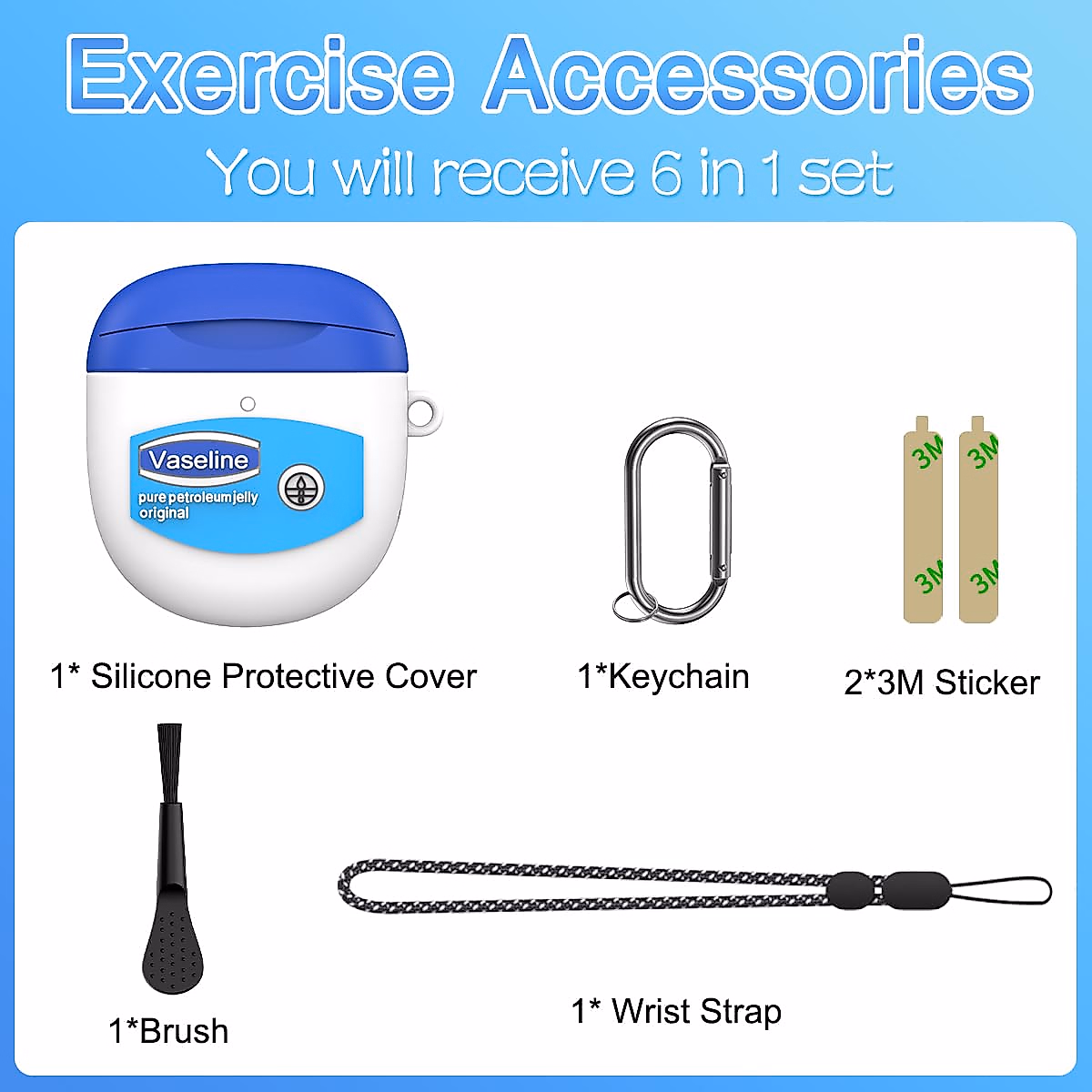 [6 in 1] TOLUOHU Case for Bose QuietComfort Earbuds II Case, Shockproof Silicone Protective New Cute Cartoon Bose QuietComfort Earbuds ii Cover Accessories with Keychain Lanyard Brush Sticker -Blue