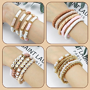 LUDUKOO Clay Bead Bracelet Kit, 2370Pcs Flat Polymer Clay Heishi Beads Bracelet Making Kit for Girls Adults, DIY Friendship Bracelet Kit with Gold Beads Letter Beads for Bracelets Christmas Gift