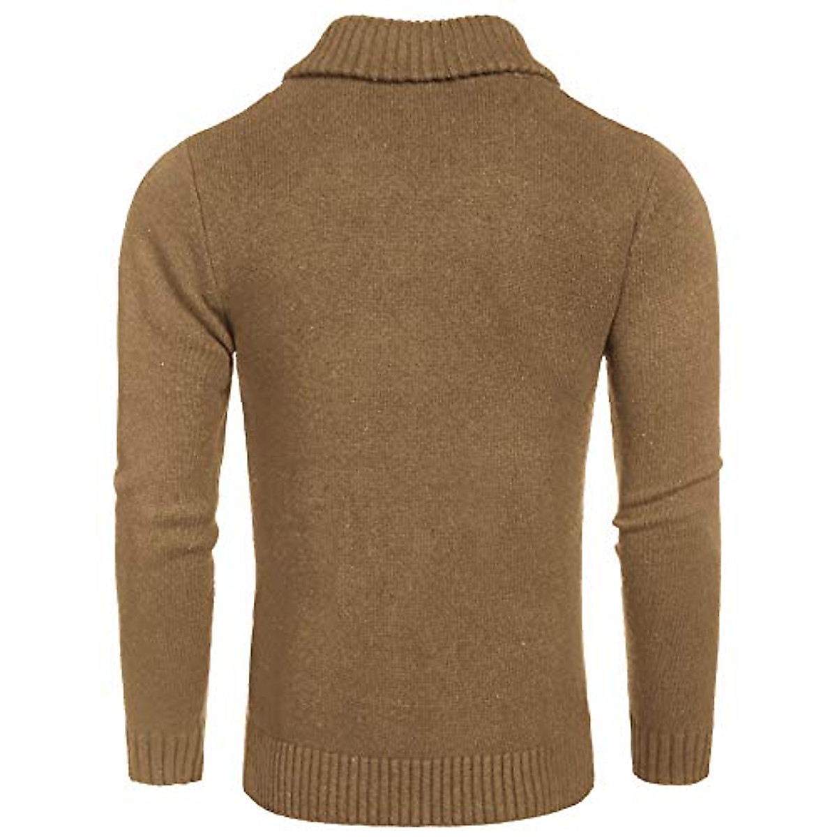 COOFANDY Men's Shawl Collar Sweaters V-Neck Cotton Relaxed Fit Cable Pullover (Khaki, XXX-Large)