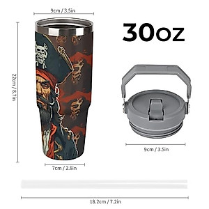 WITHSBKK 30oz Car Cup Pirate Captain Printed with Portable, Stainless Steel Travel Mug, Vacuum Insulated Tumbler And Straw, Leakproof for Car & Outdoor, UV Printed Design
