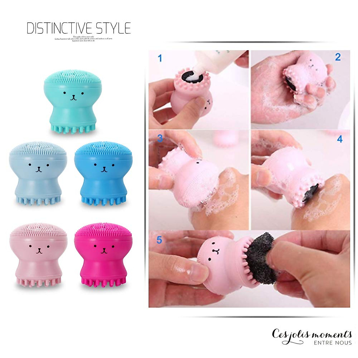 Vtrem Women's Silicone Face Scrubber: 5 Pack Octopus Face Scrubber Facial Silicone Scrubber for Face for Deep Exfoliating Massage Cleansing Brush Beauty Tools