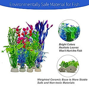 BKDMZZMY Fish Tank Plants, 12PCS Aquarium Plants with Extend Fish Tank Net Artificial Fish Tank Decorations Fish Tank Realistic Plastic Accessories Safe for Fish, Aquarium Plastic Decor Plants